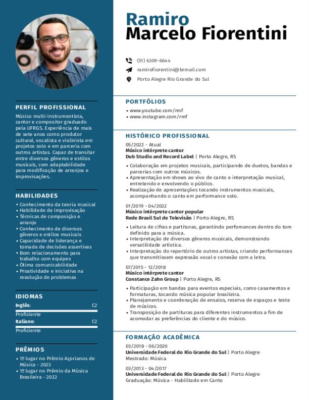 Exemplo de currículo de músico | MeuCurrículoPerfeito