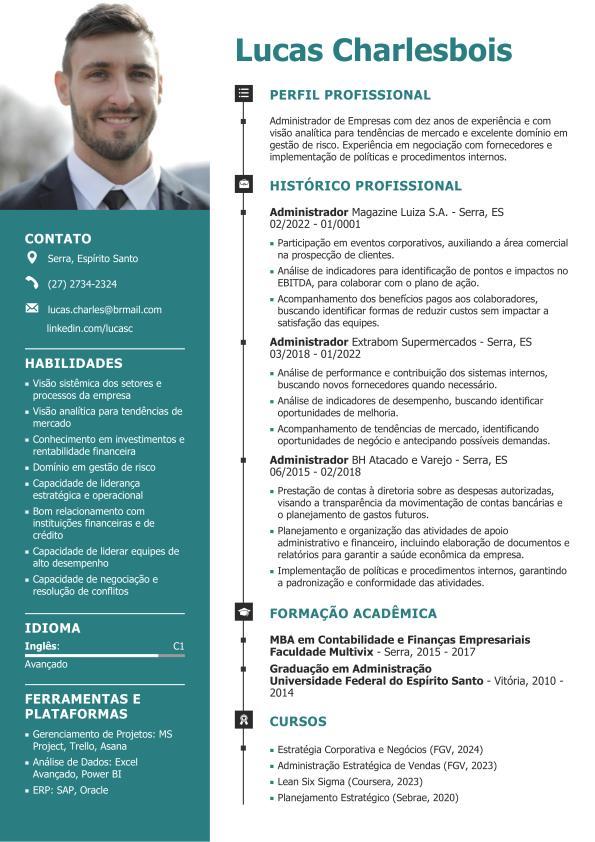 Exemplo de Currículo de Administrador | MeuCurrículoPerfeito