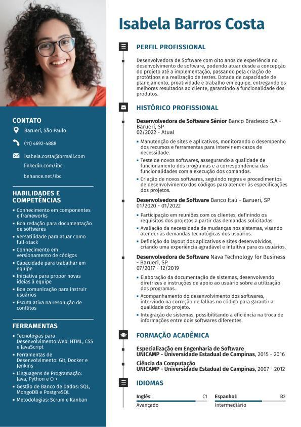 Exemplo de CV de Desenvolvedor de Software | MeuCurrículoPerfeito