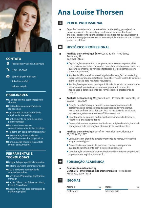 Exemplo: CV de Analista de Marketing | MeuCurrículoPerfeito Exemplo: CV de Analista de Marketing | MeuCurrículoPerfeito