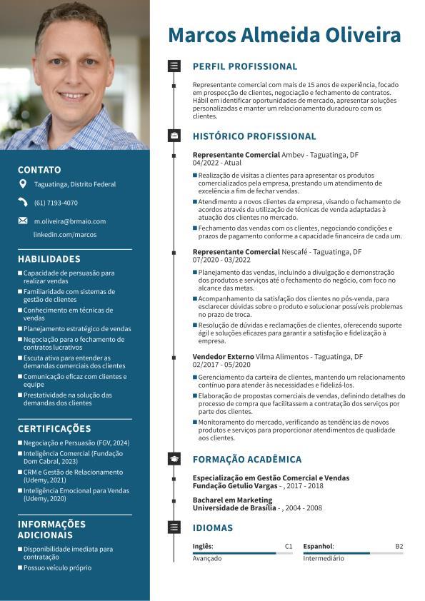 Exemplo de CV de Representante Comercial | MeuCurrículoPerfeito